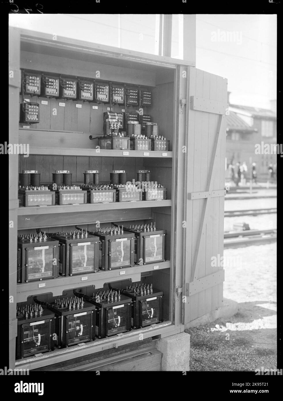 Rel bag cabinet for signal at Rimbo station Stock Photo - Alamy