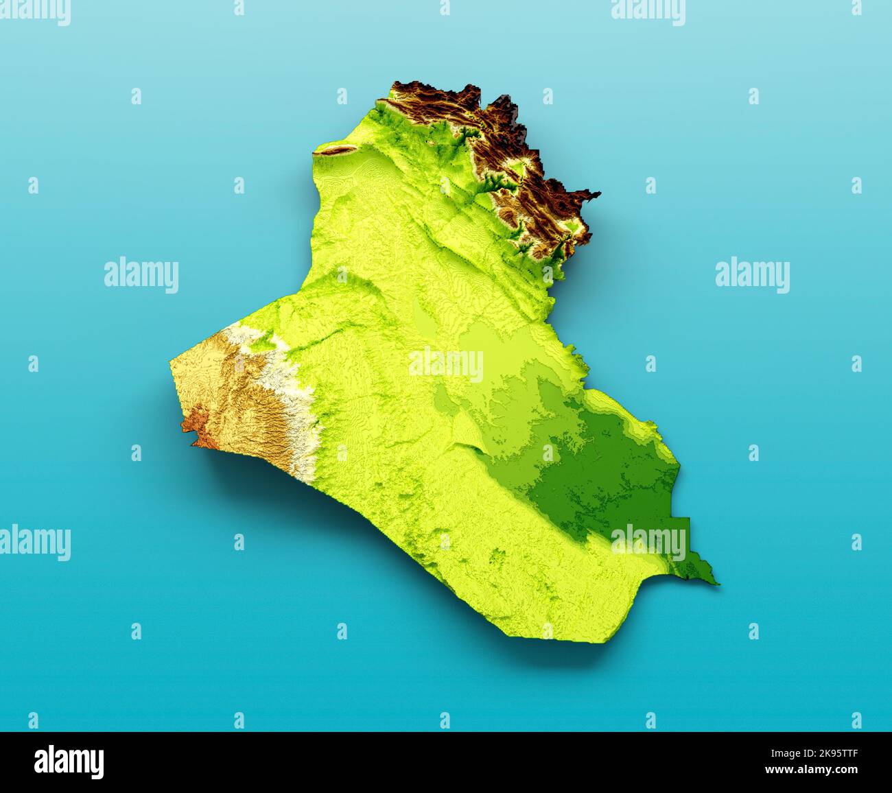 Iraq Map Shaded relief Color Height map on the sea Blue Background 3d ...
