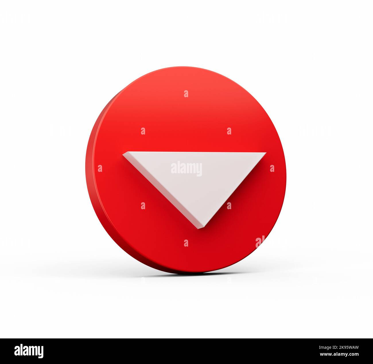 Down arrow icon 3d isolated on white background. Blue Round shape Web ...