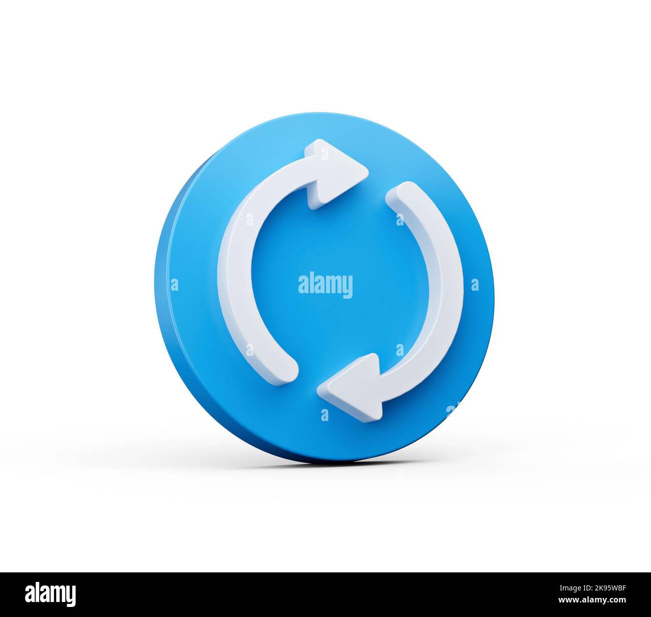 Rotation arrows icon 3d isolated on white background. Blue Round shape ...