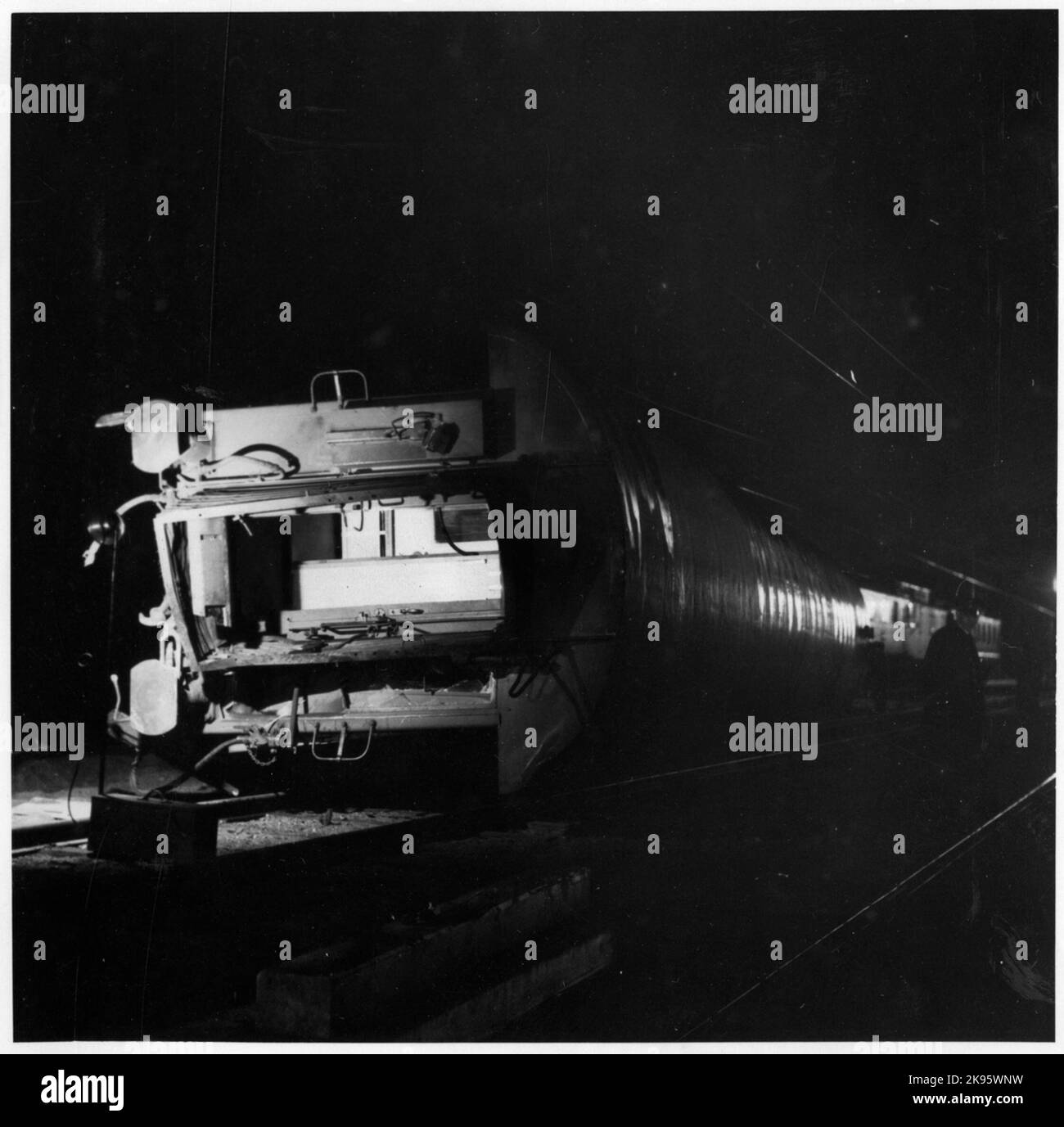 Wagon on side after train accident Stock Photo - Alamy