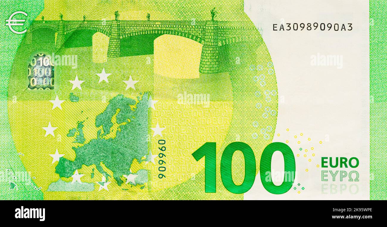 One hundred Euro bill. 100 euro banknote. The euro is the official ...