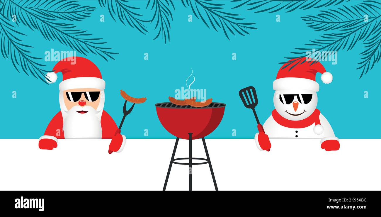 cute santa claus and snowman with sunglasses at christmas bbq Stock ...