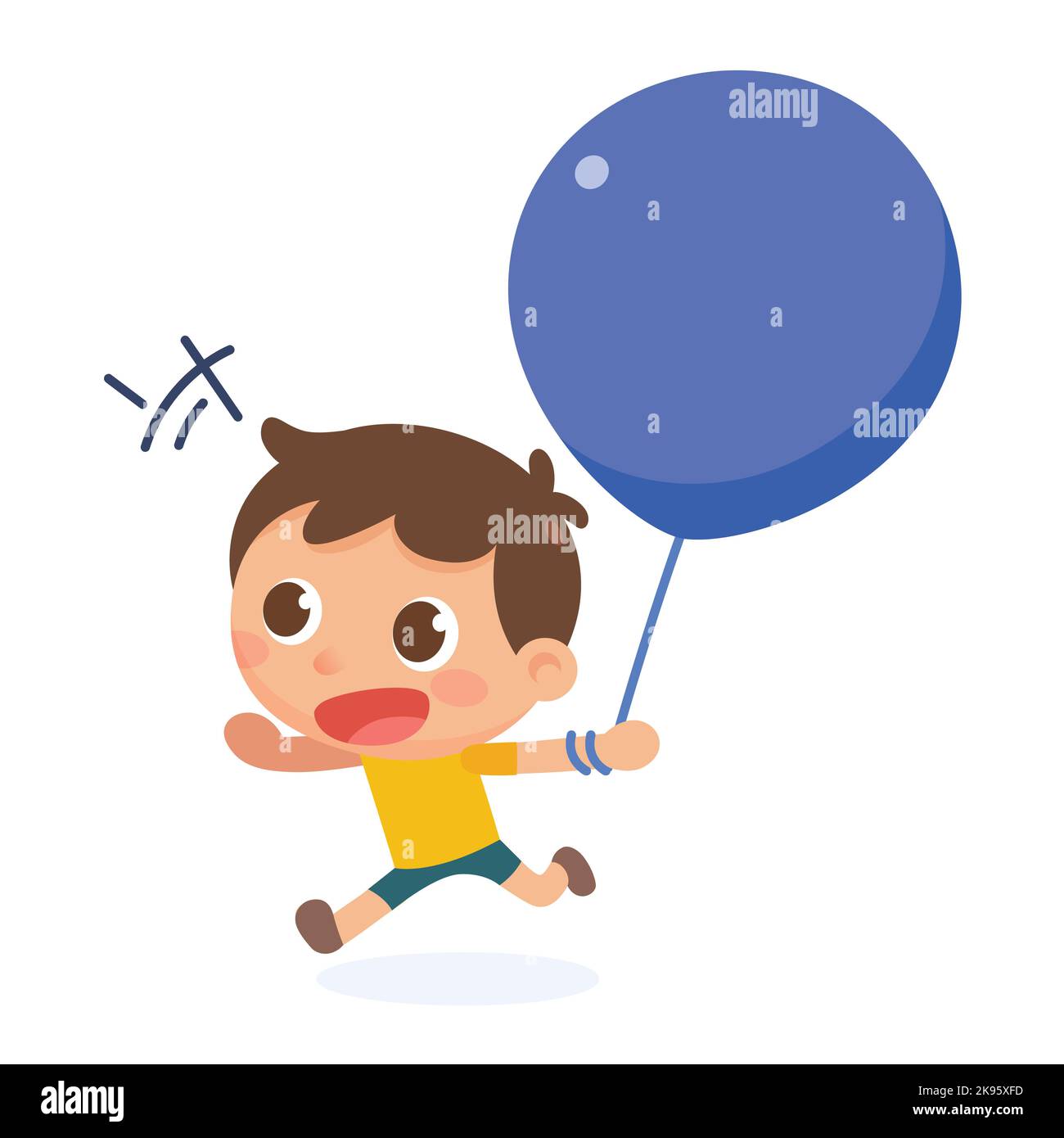 The kid is romping happily with a balloon- a flat illustration Stock ...