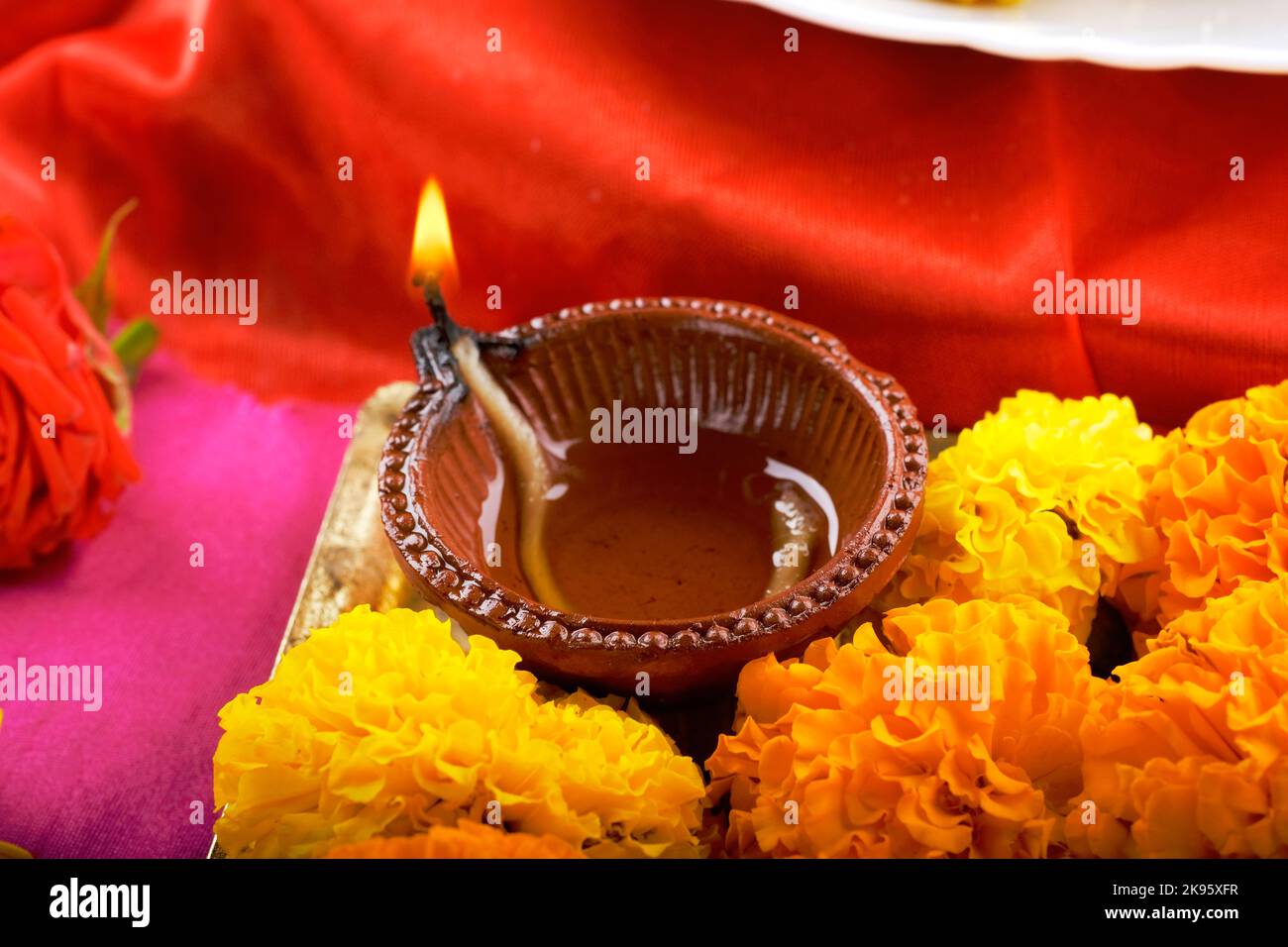 Happy Diwali, Clay Diya lamps lit during Diwali, Hindu festival of ...