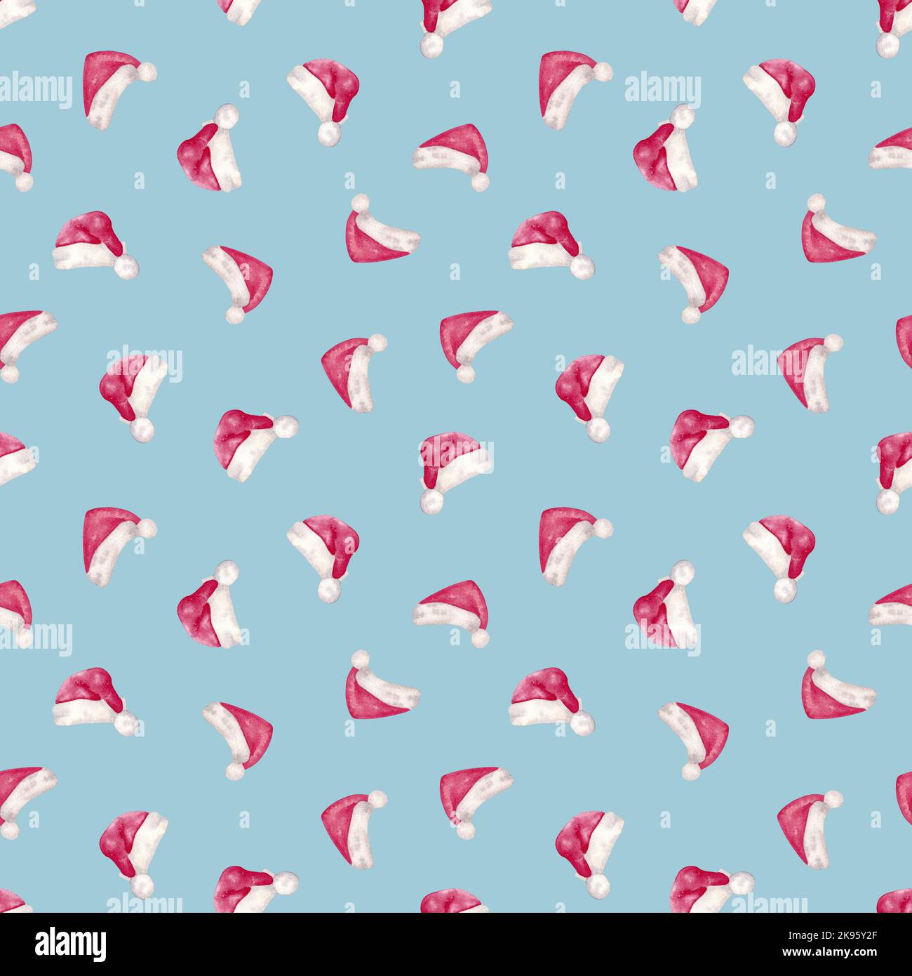 Santa Claus hat. Seamless Watercolor Pattern with Santa Claus Hats ...