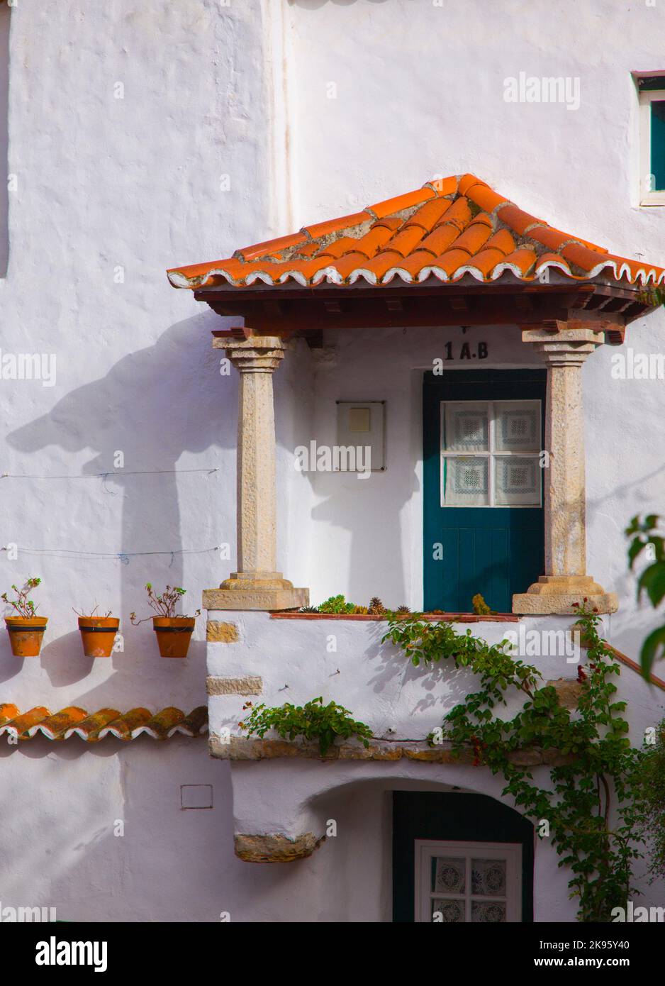 Portugal, Obidos, historic small town, balcony Stock Photo - Alamy