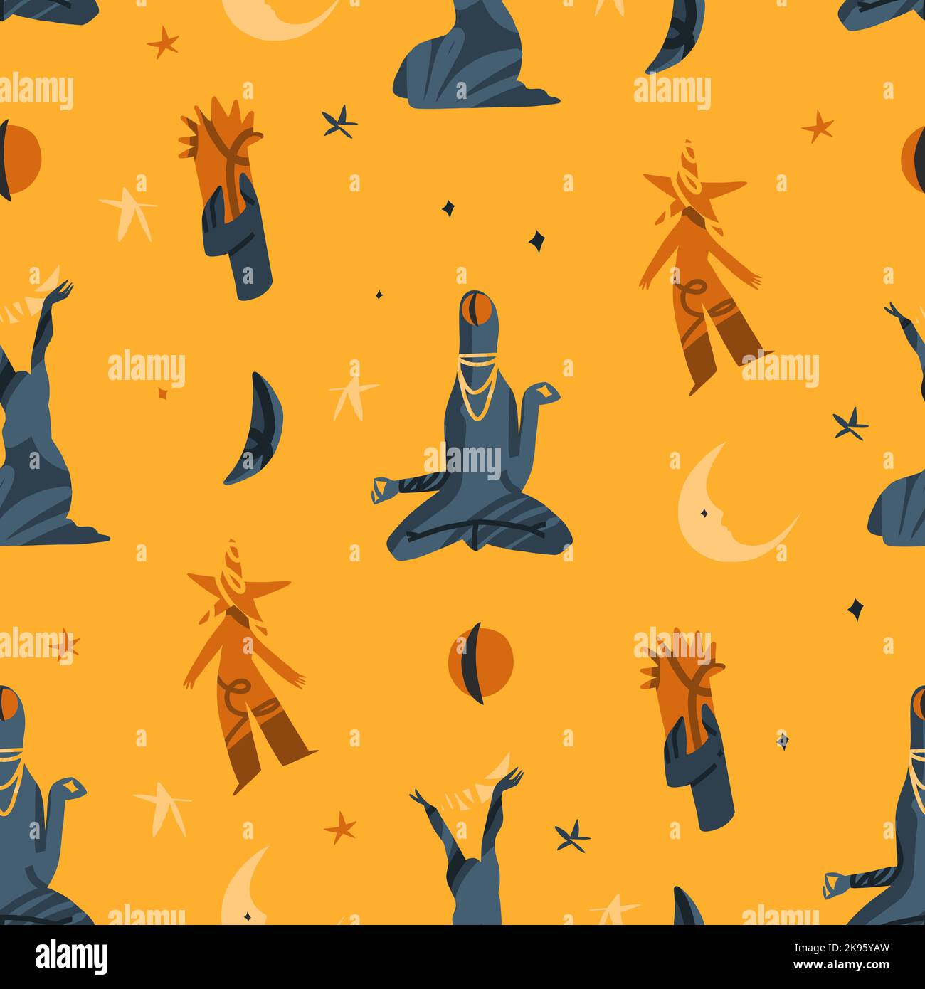 Magical cosmic illustration clipart seamless pattern with moon,star and ...