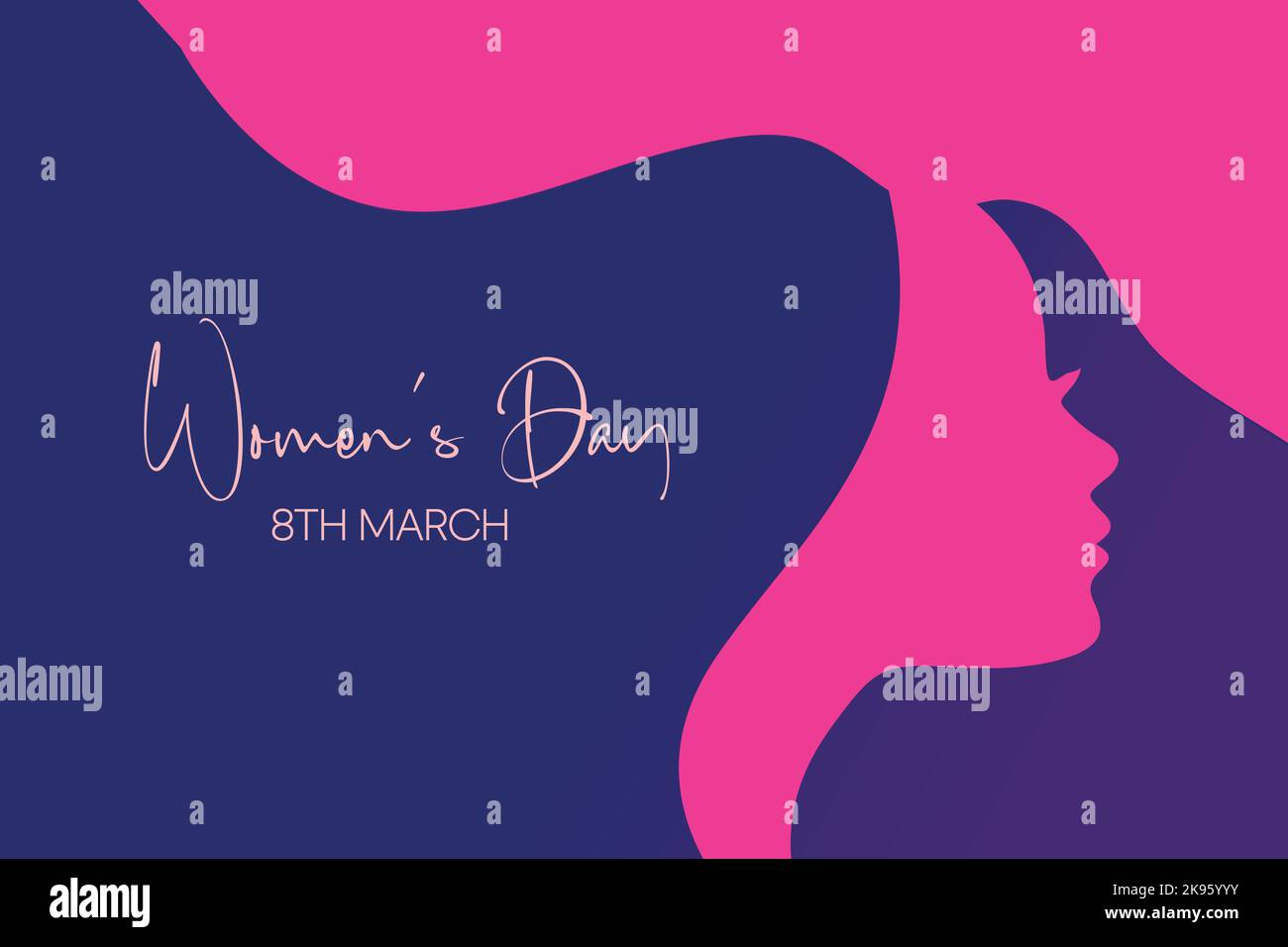 A Women's Day text with an image of a woman on a pink and blue ...
