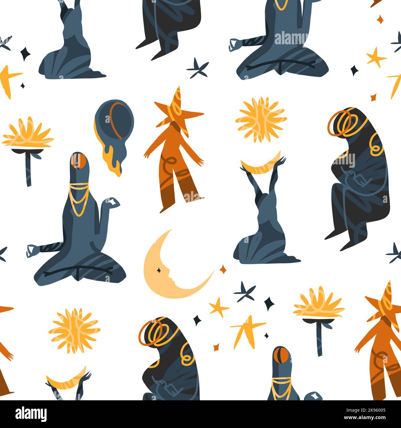 Magical cosmic illustration clipart seamless pattern with moon,star and ...