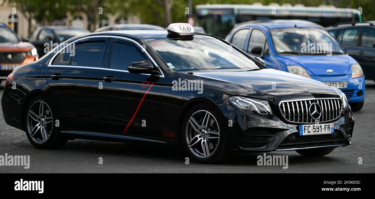 Illustration picture shows a French cab (Parisian taxi G7 or VTC) in ...