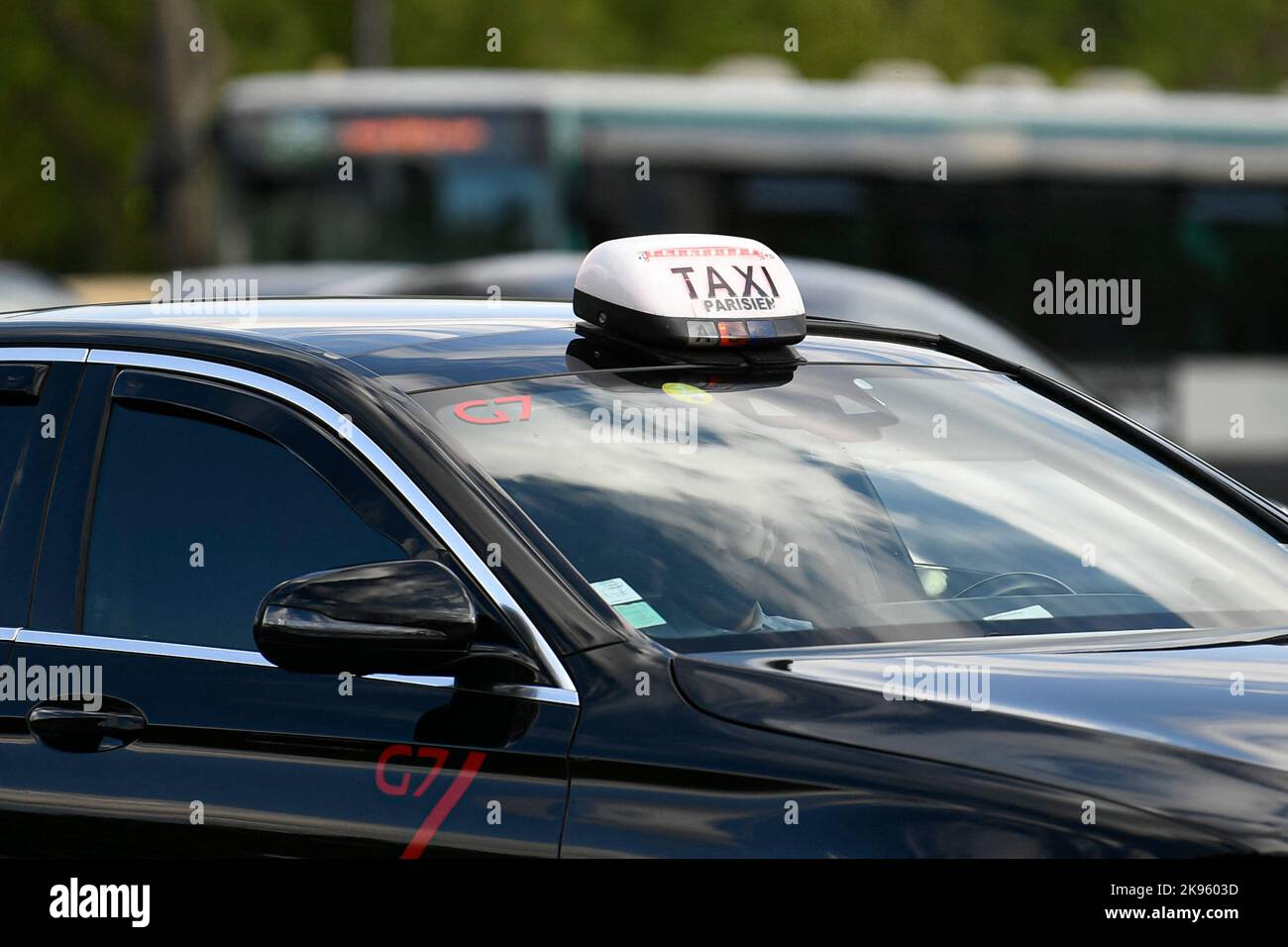 Illustration picture shows a French cab (Parisian taxi G7 or VTC) in ...
