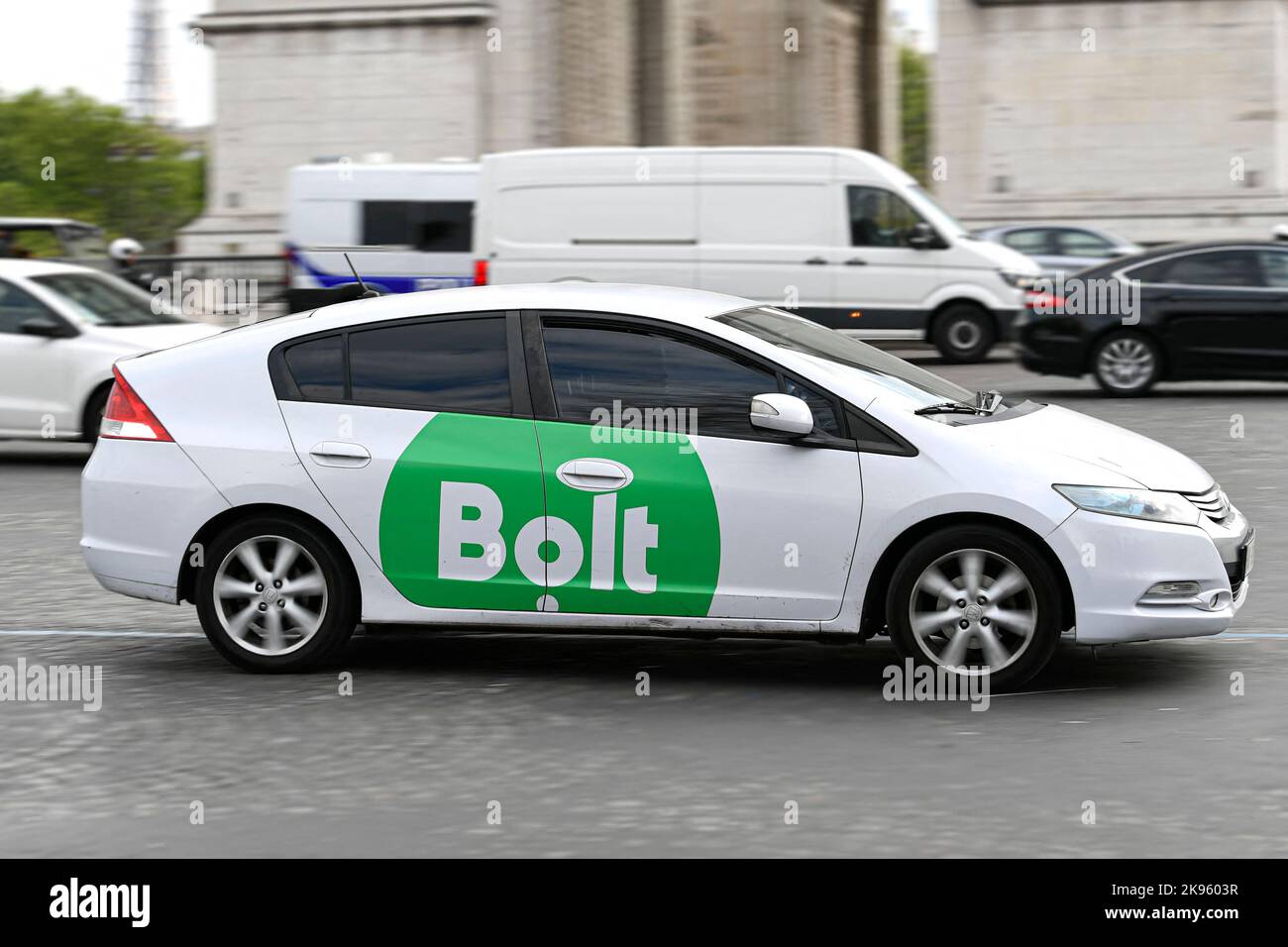 Illustration picture shows a French Parisian cab or VTC (Bolt) in Paris ...