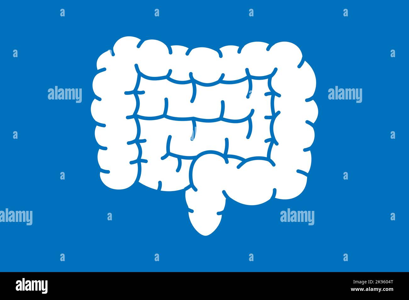 Human intestines symbol isolated on blue background. Human organ icon ...