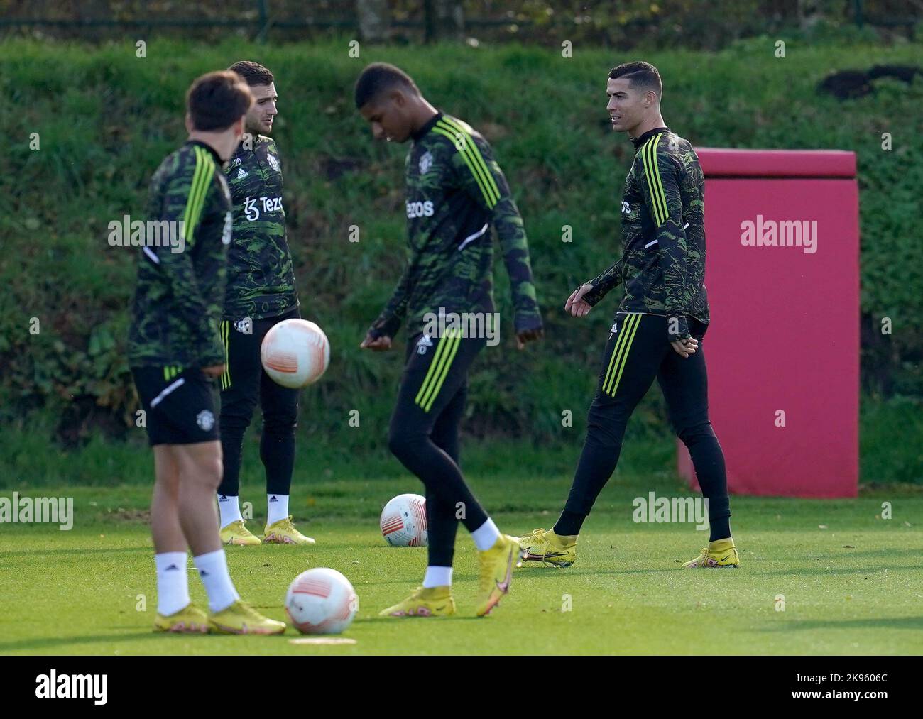 Manchester United's Cristiano Ronaldo (right) during a training session ...