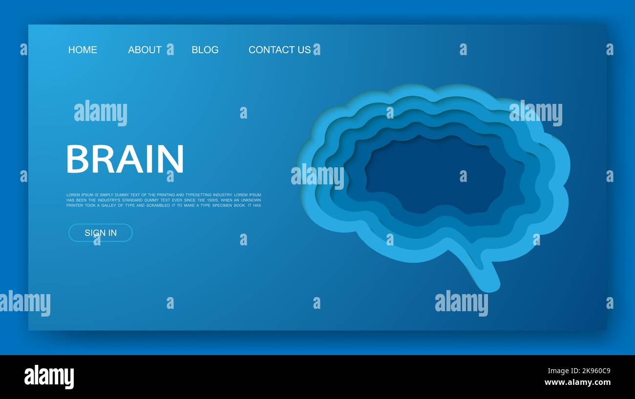 Brain 3d paper cut style website template. Neural network intelligence ...