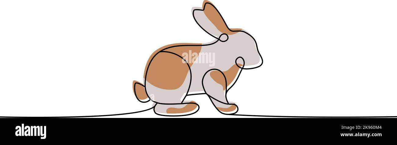 Rabbit one line colored continuous drawing. Bunny symbol. Farm animal ...