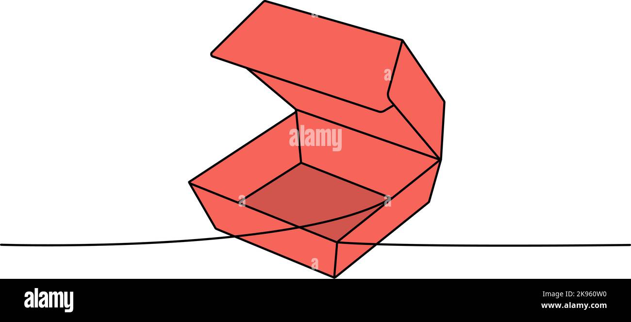 Hamburger Cardboard Box One Line Colored Continuous Drawing Empty