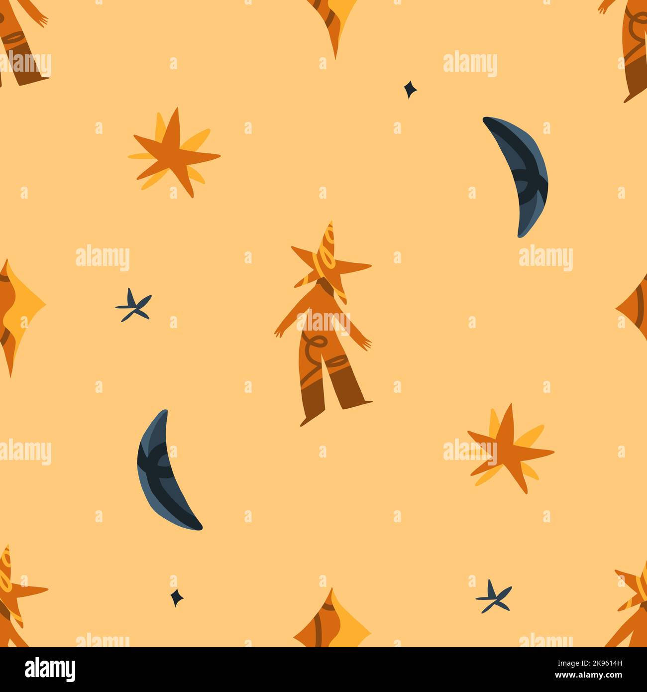 Magical cosmic illustration clipart seamless pattern with moon,star and ...