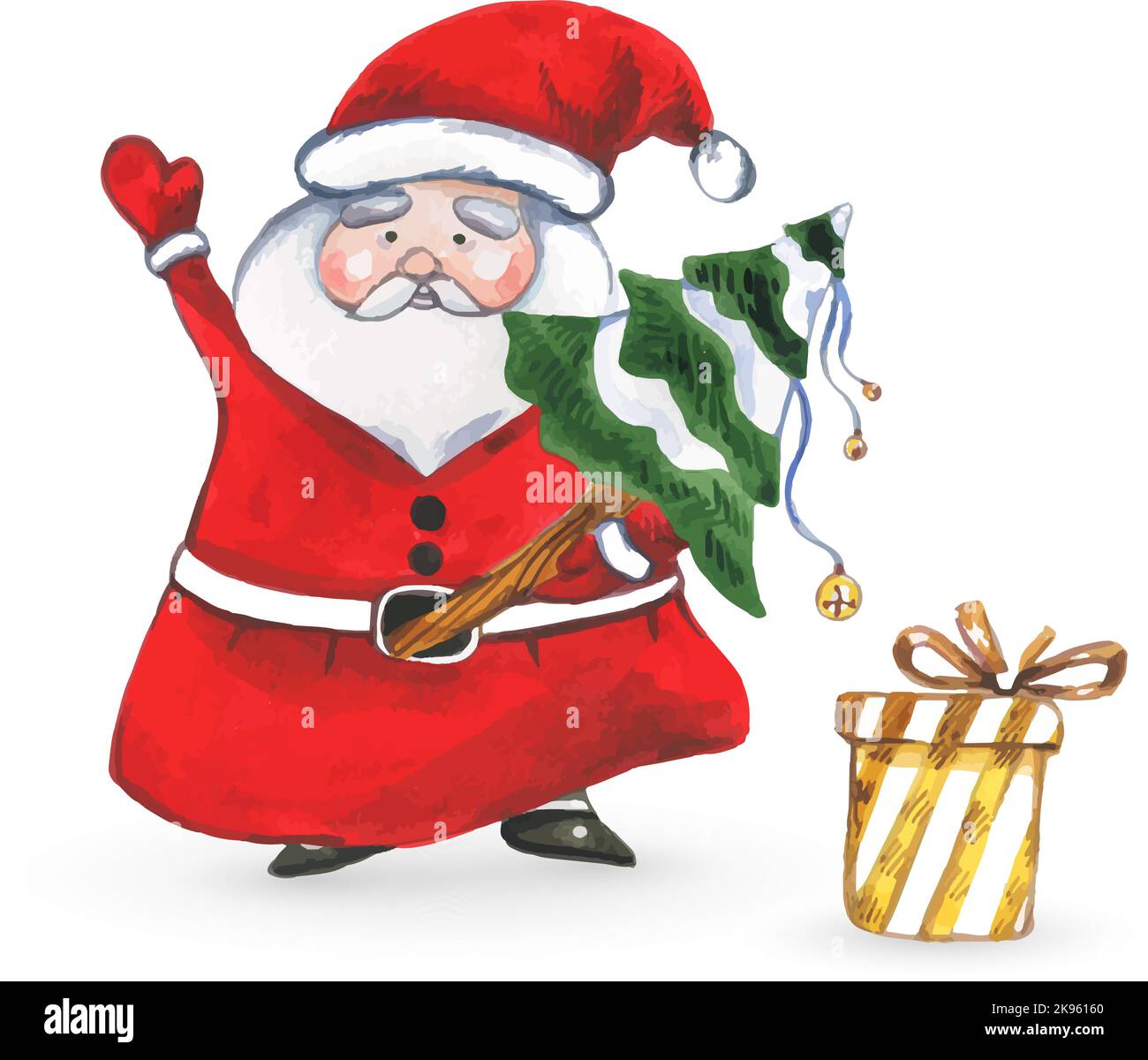 Illustration of Cute Santa Claus with Gifts Christmas Box and Christmas ...