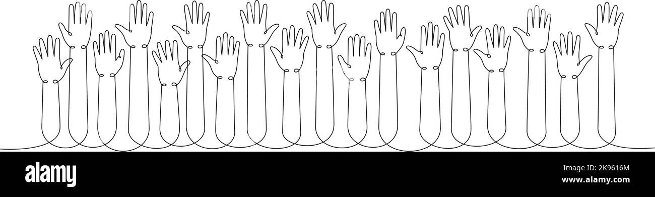Raised hands one line continuous drawing. Applaud hands continuous one ...
