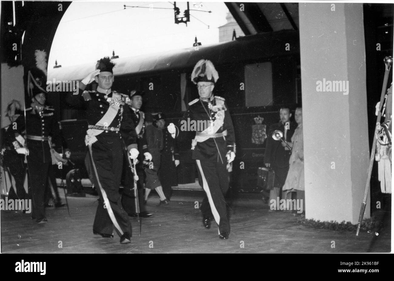 King Fredrik IX and Crown Prince Gustav VI Adolf at the station in ...