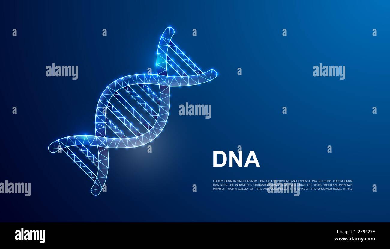 DNA spiral 3d polygonal symbol for website template. Low poly Genetic helix illustration for ...