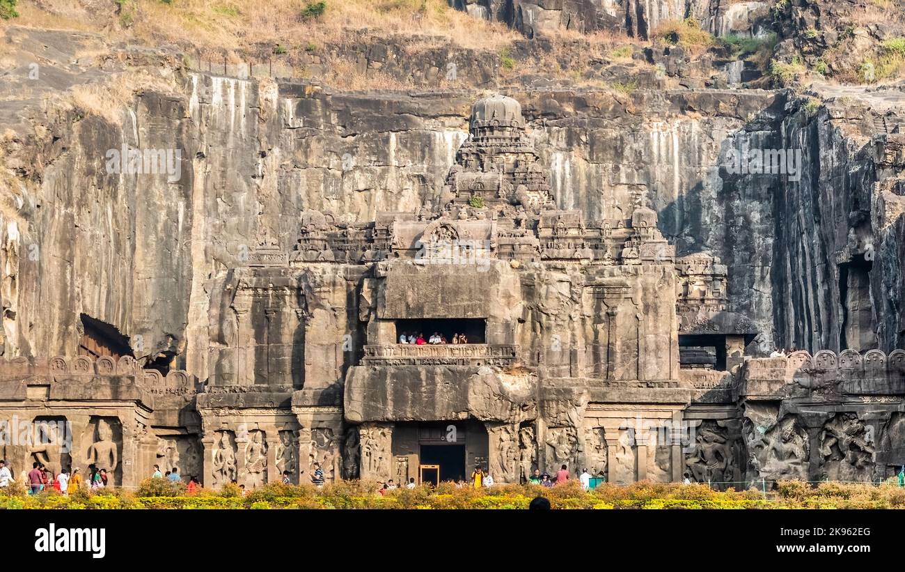 An aerial view of entrance gate of Ancient Ellora Temple Stock Photo ...