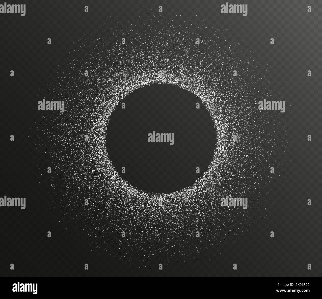 Sugar powder round frame, white flour background, salt particles ...