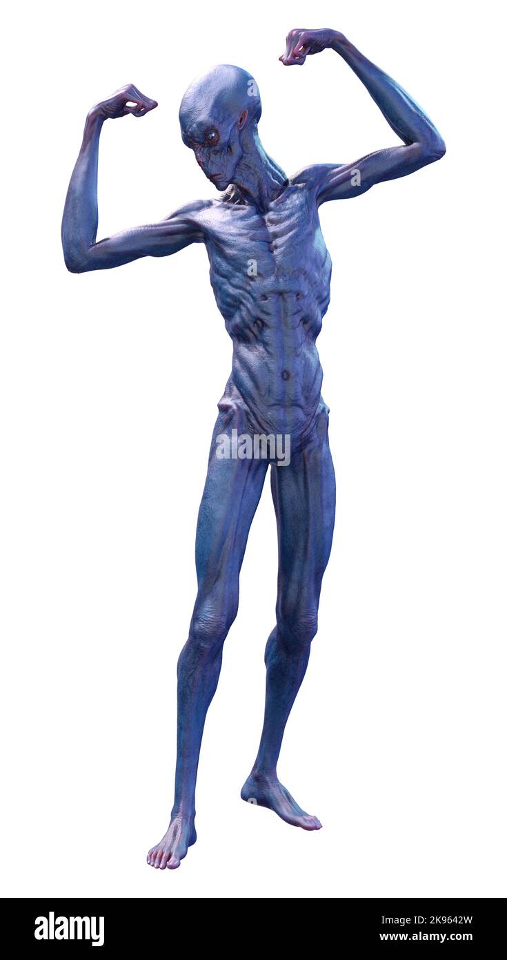 3D rendering of a blue male alien isolated on white background Stock ...