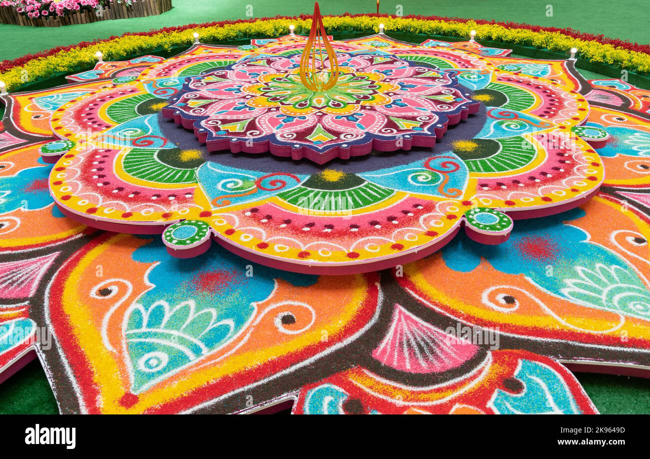 Beautiful colorful Indian traditional rangoli decoration for Diwali or ...
