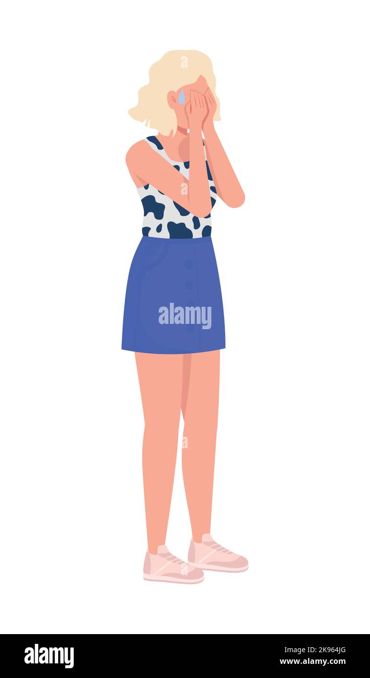 Upset woman closing face semi flat color vector character Stock Vector ...