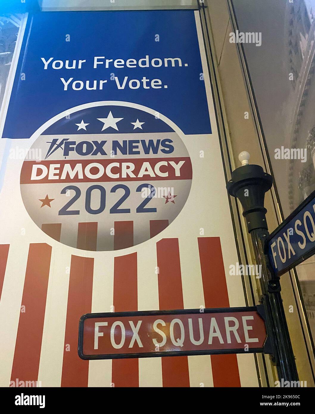 New York, New York, USA. 25th Oct, 2022. Signs promoting Fox News ...