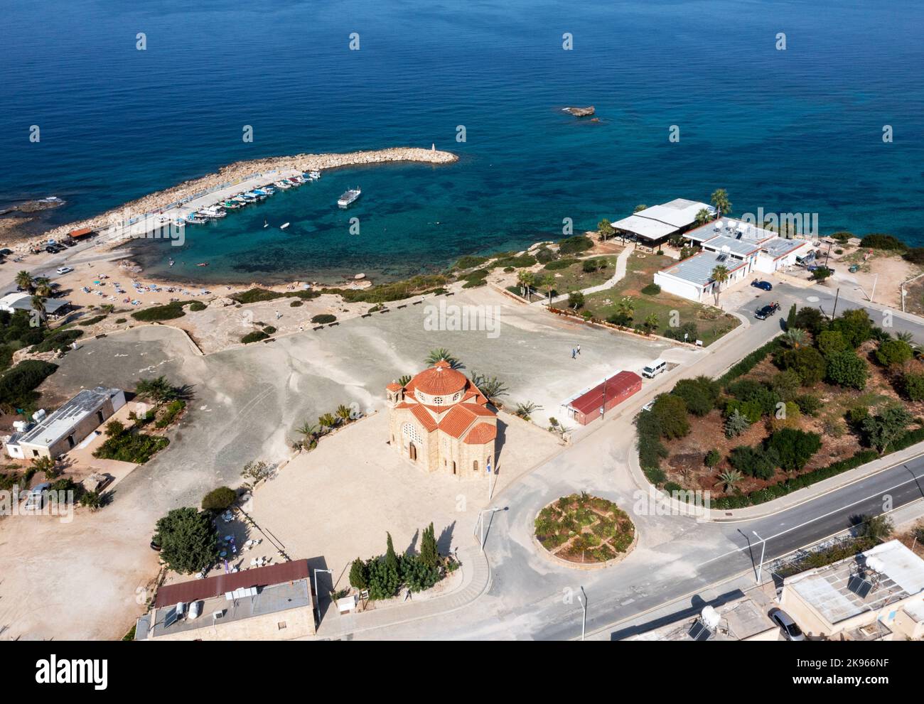 Aerial view of Agios Georgios (St Georges) harbour, Akamas, Paphos ...
