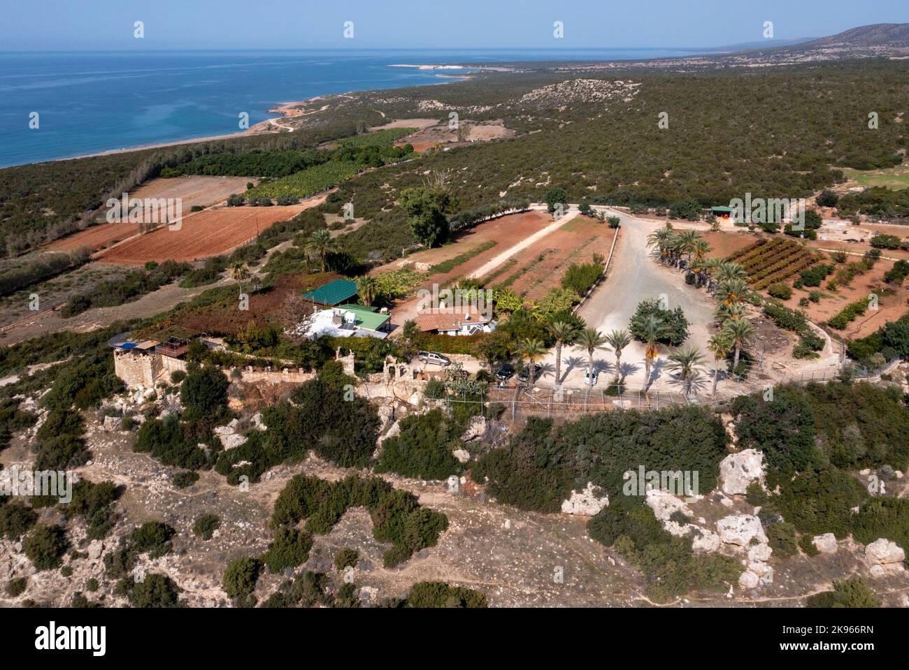 Aerial view of the Viklari restaurant (Last Castle) Akamas Peninsula ...