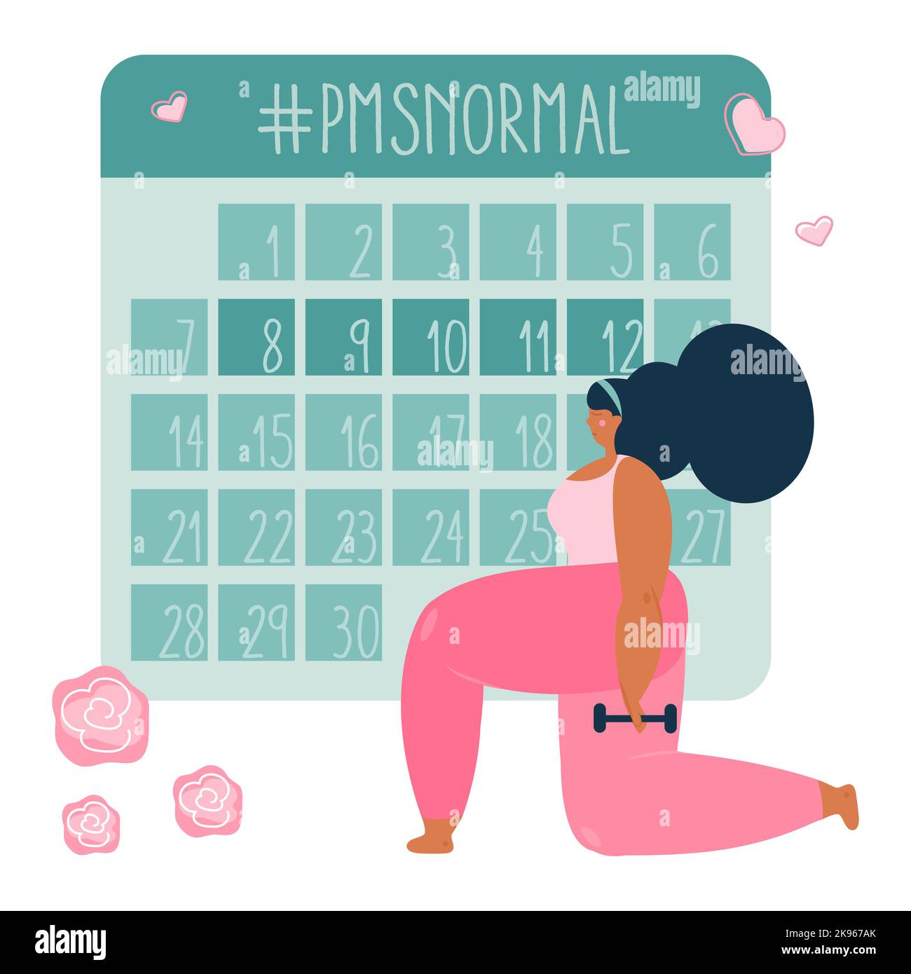PMS calendar with body positive women do sport exercise. The vector ...