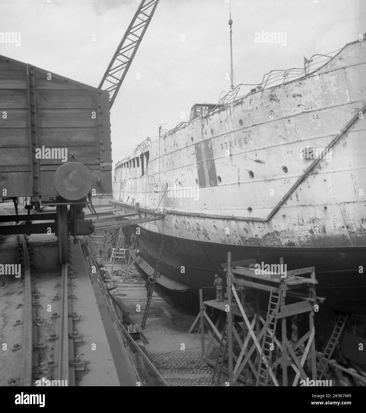 The icebreaker ferry strong during rebuilding in Kockum's shipyard ...