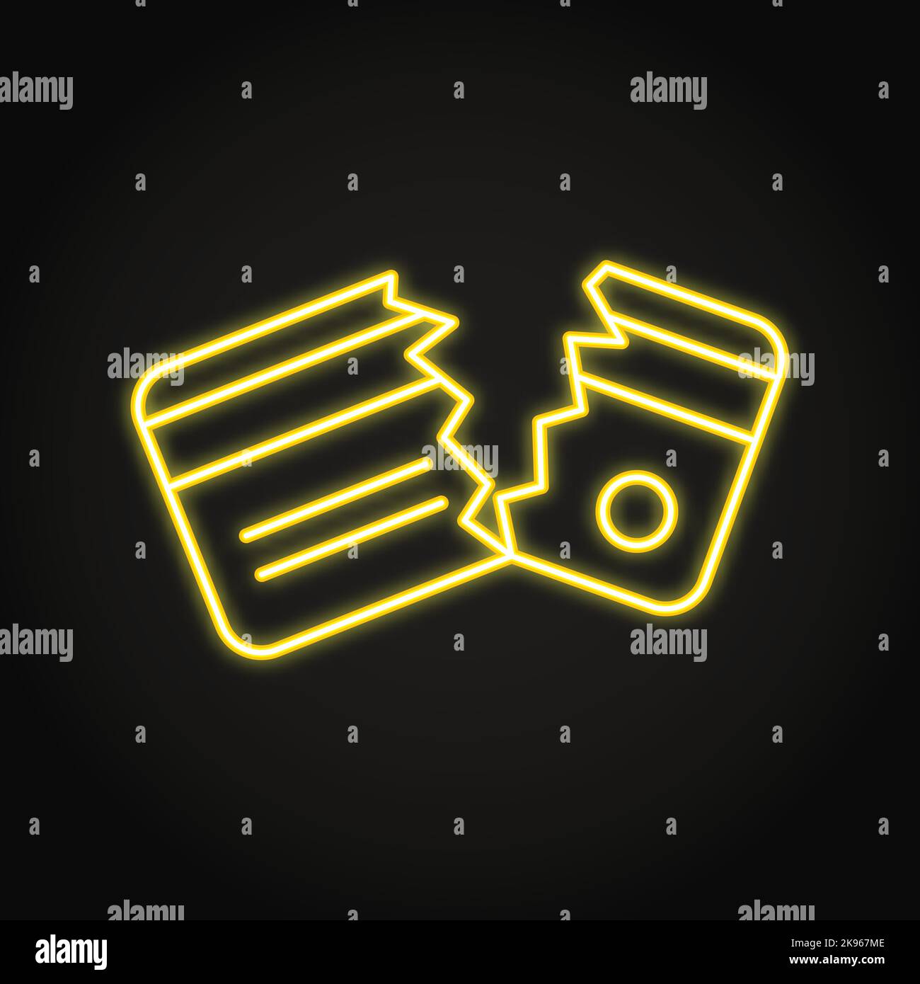 Insolvency concept neon icon in line style. Broken credit card symbol ...