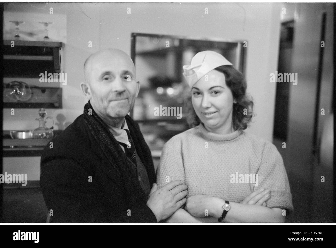 Male and woman on board ferry Stock Photo - Alamy