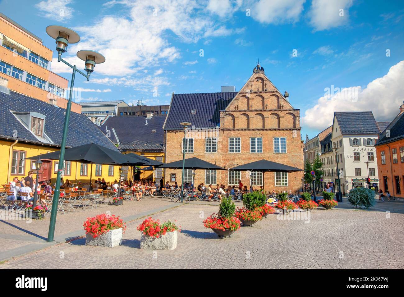 Outdoors cafe on Radhusgata street. View of Oslo Kunstforening Fine Art ...