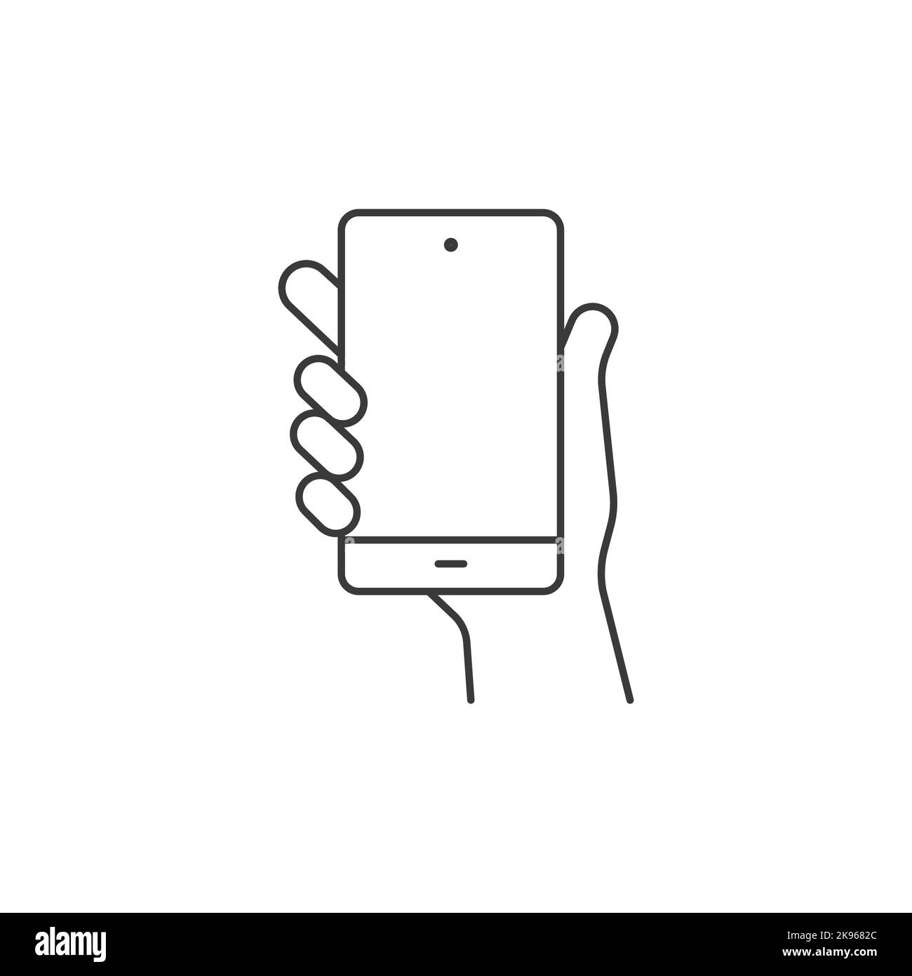 Hand hold smartphone line icon. Mobile using outline icon. Isolated ...
