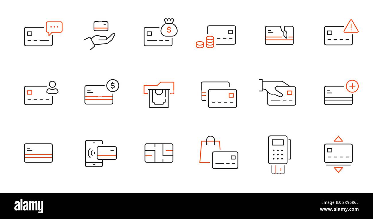 Online payment, online bank line icon set. Credit card money ...