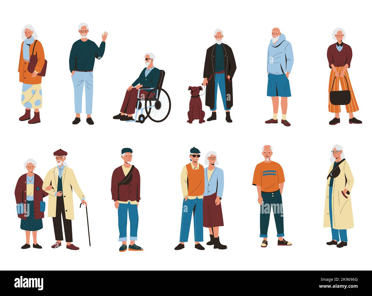 Elderly people. Cartoon old retired man woman, modern mature persons ...