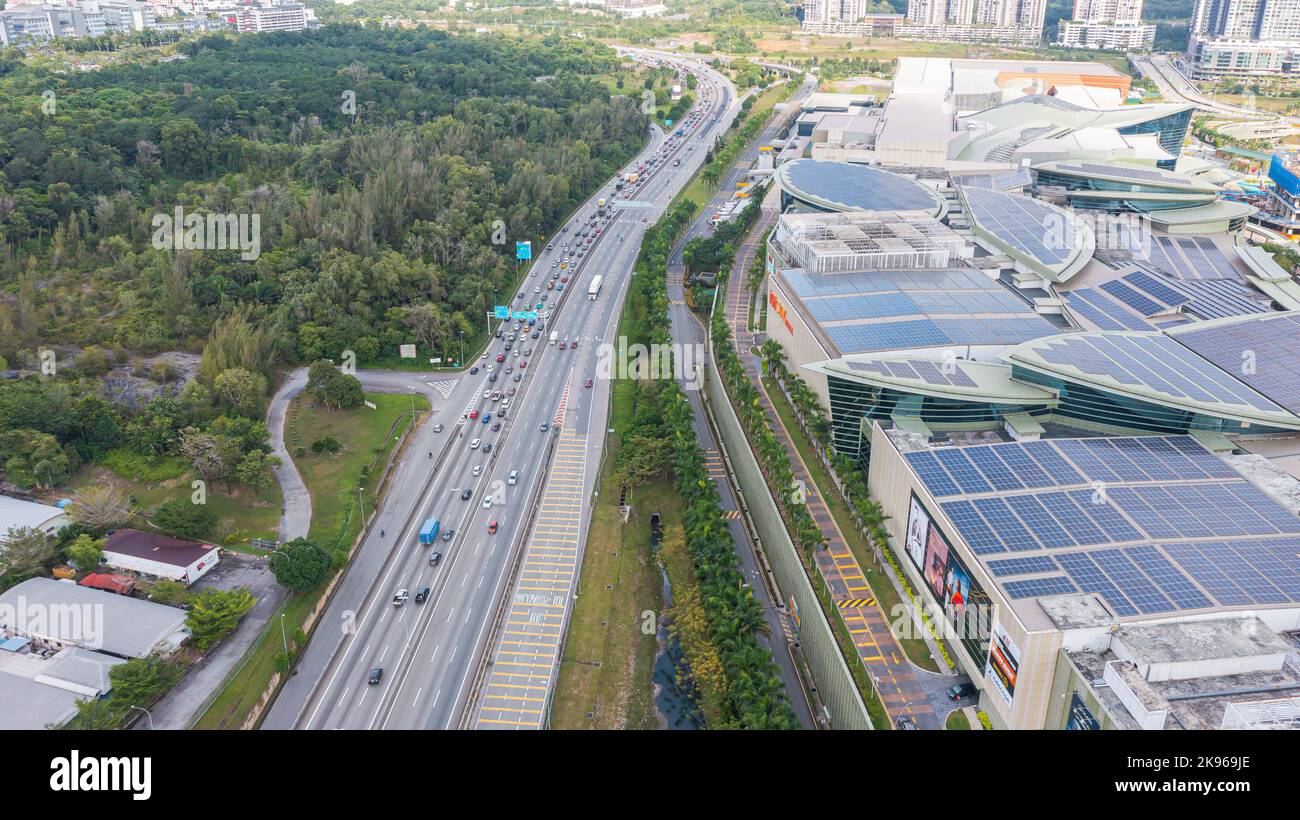 Malaysia- October 13, 2022: Aerial view directly above a highway. Top ...