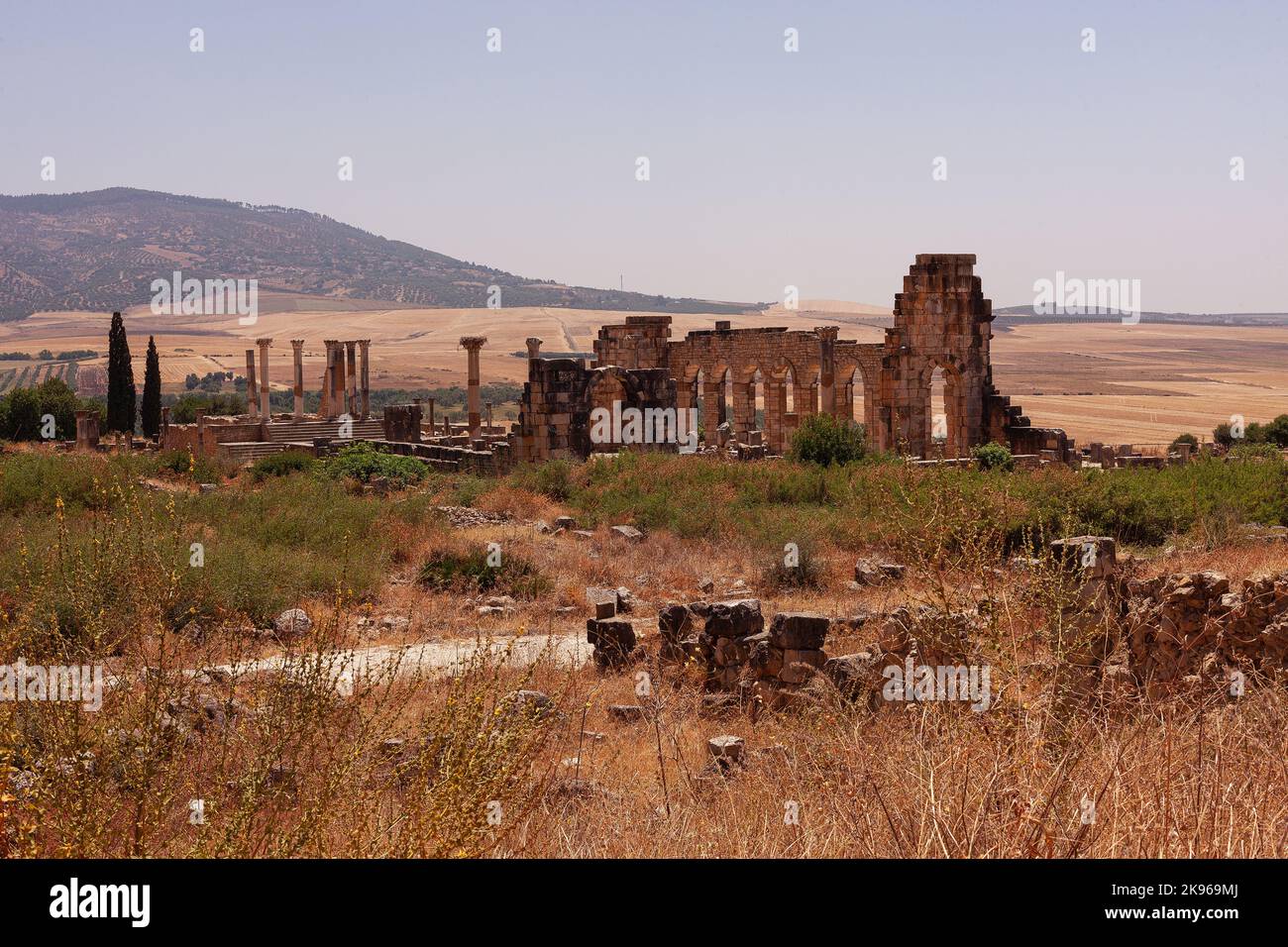 A beautiful shot of an archaeological site and the ancient Berber-Roman ...