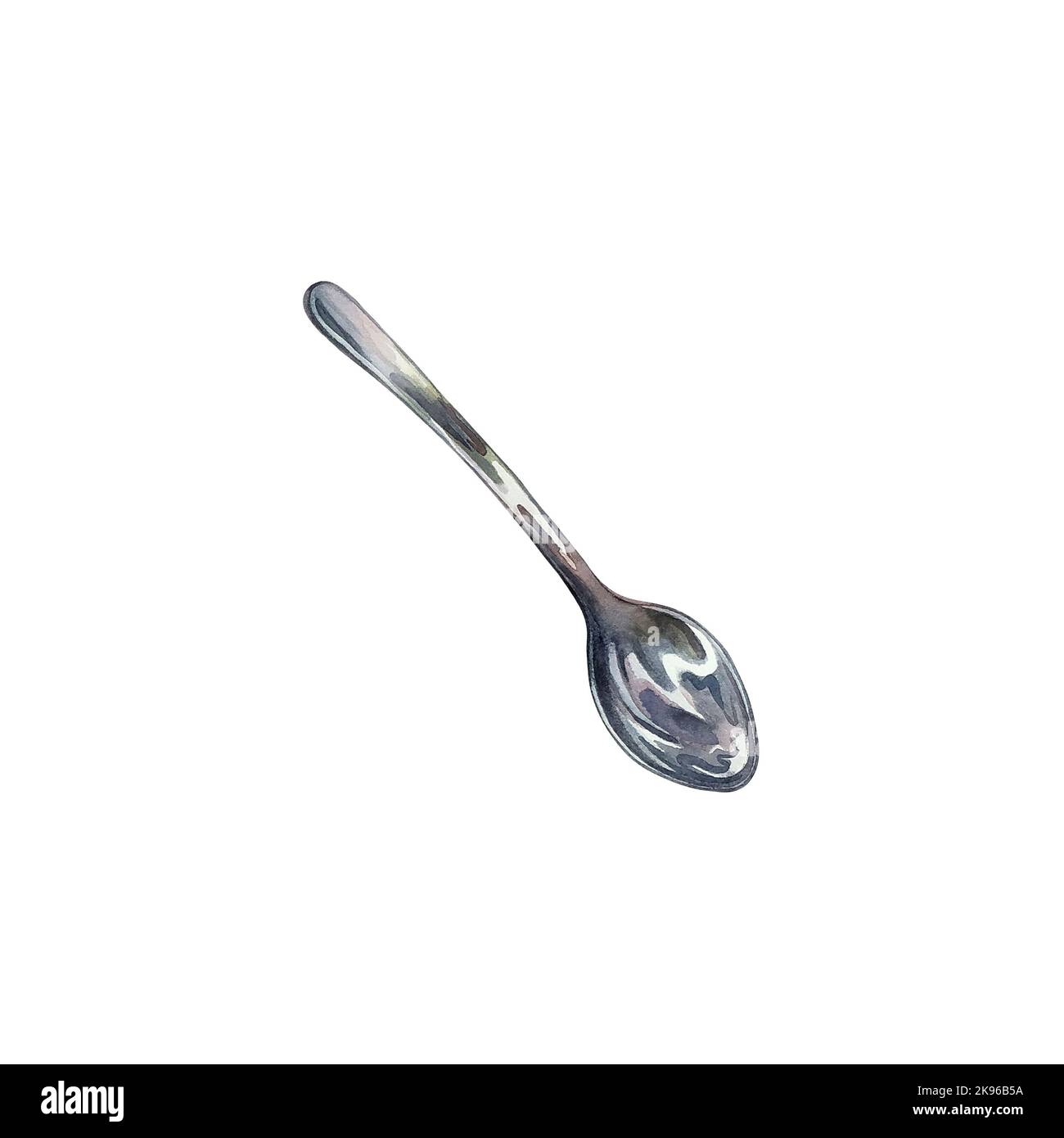 Metal teaspoon. Watercolor illustration. Isolate on white background ...