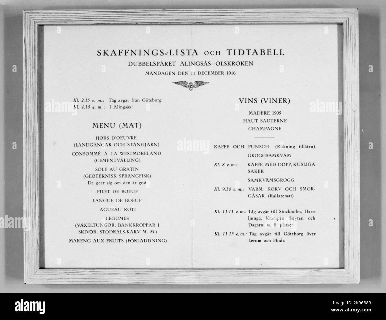 Food note from dinner at the inauguration of the double track Alingsås ...