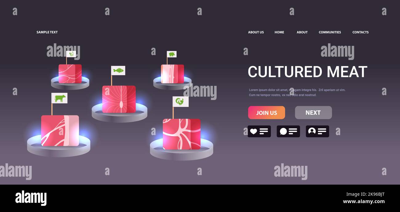 set cultured raw red meat with labels made from animal cells artificial ...