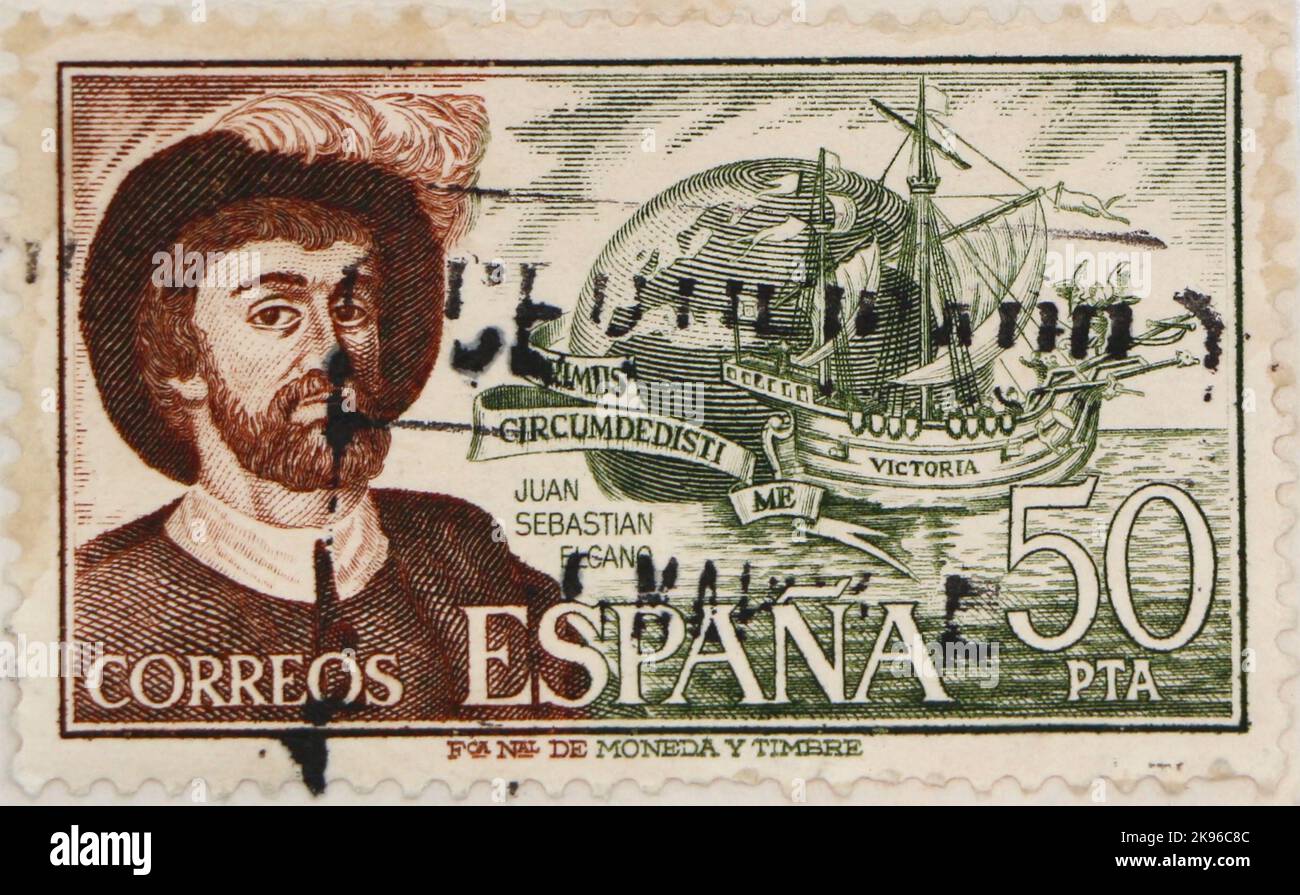 Photo of a Spanish postage stamp with a portrait of explorer Juan ...