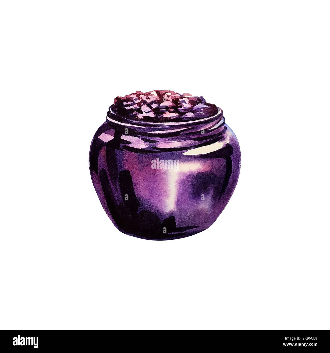 Blackcurrant jam. Watercolor illustration. Isolated. For labels ...